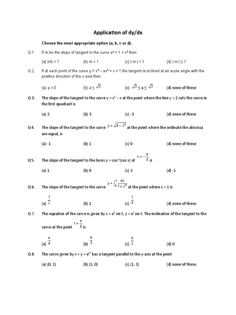 Slope and Tangent Problems in Calculus | PDF | Tangent | Slope