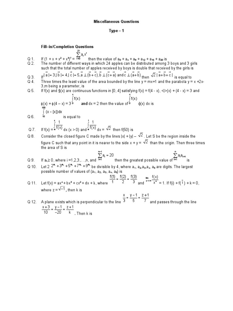 Miscellaneous Questions Type - 1: F (X) F (X) | PDF | Mathematics