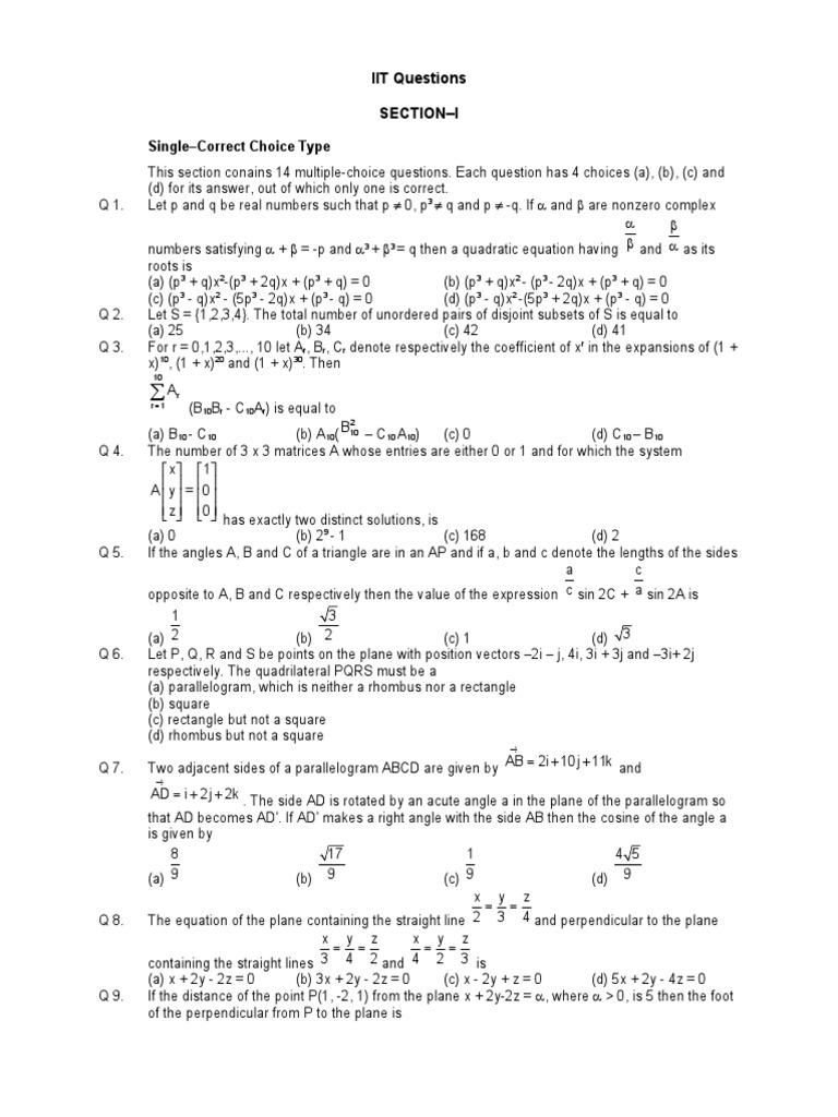 Single-Correct Choice Type: IIT Questions Section-I | PDF | Rectangle ...