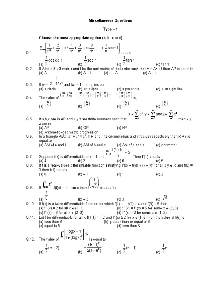 03 Miscellaneous Questions | PDF | Function (Mathematics) | Area