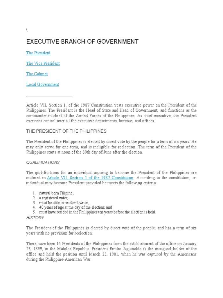 Executive Department Presentation | Download Free PDF | World Politics ...