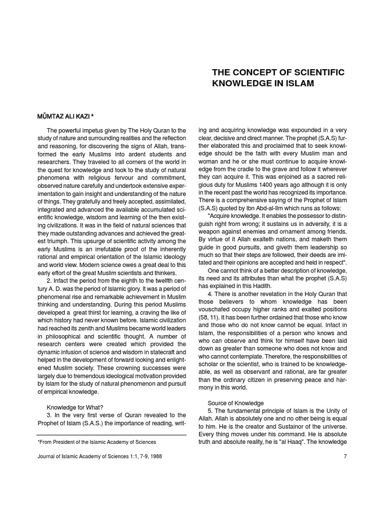 The Concept of Scientific Knowledge in Islam | PDF | Science | Knowledge