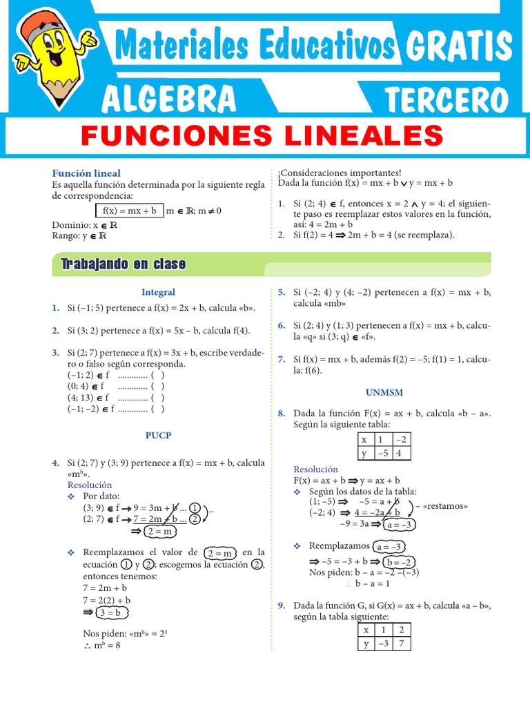 Funciones Lineales para Tercer Grado de Secundaria | PDF | Análisis ...