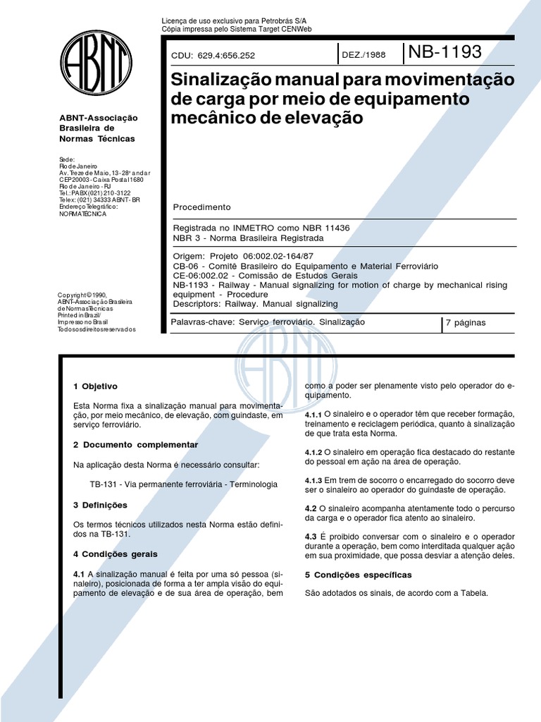 NB 1193 Sinalizacao Manual para Movimentacao de Equip Elevac | PDF | Guindaste (máquina ...