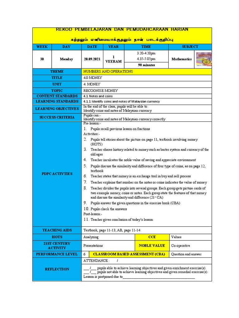 Identifying Malaysian Coins and Notes: A Detailed Lesson Plan for ...
