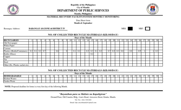 MRS-MRF Form September | PDF | Waste | Human Impact On The Environment