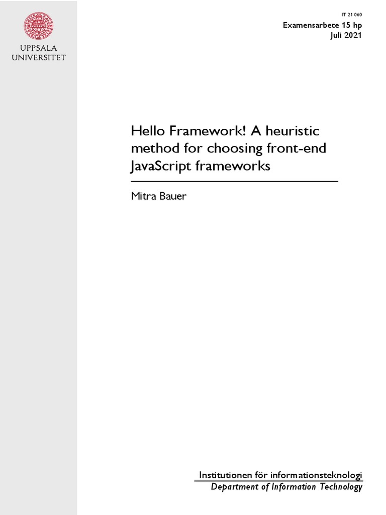 Hello Framework! A Heuristic Method For Choosing Front-End Javascript Frameworks | PDF ...