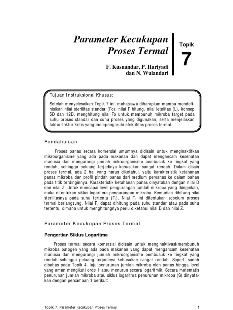 Topik 7. Parameter Kecukupan Proses Termal | PDF