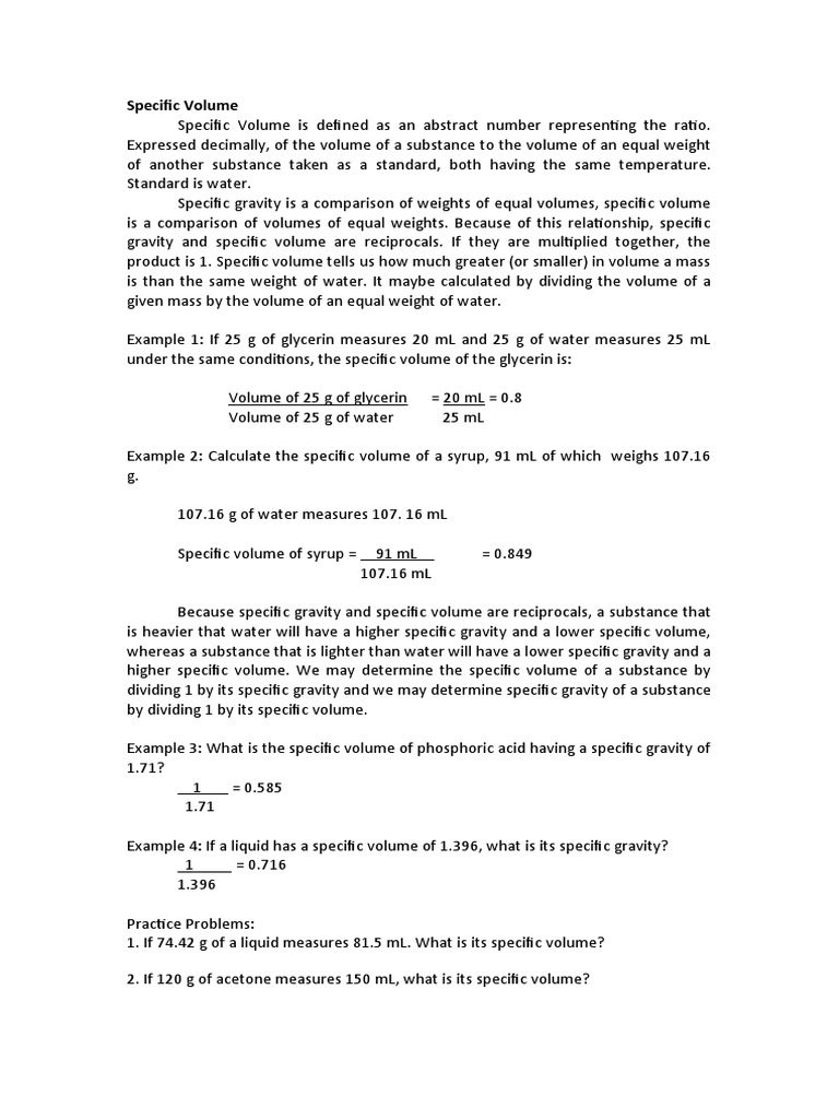 Specific Volume | PDF | Science & Mathematics