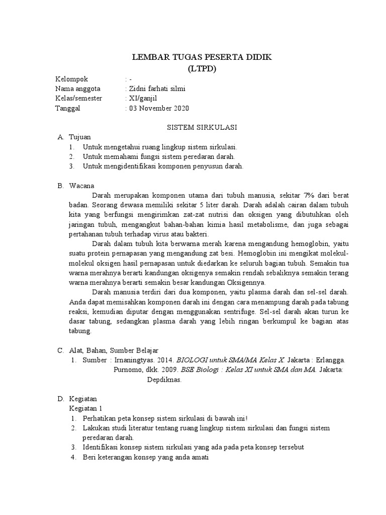 LTPD Sistem Sirkulas (Penugasan) | PDF