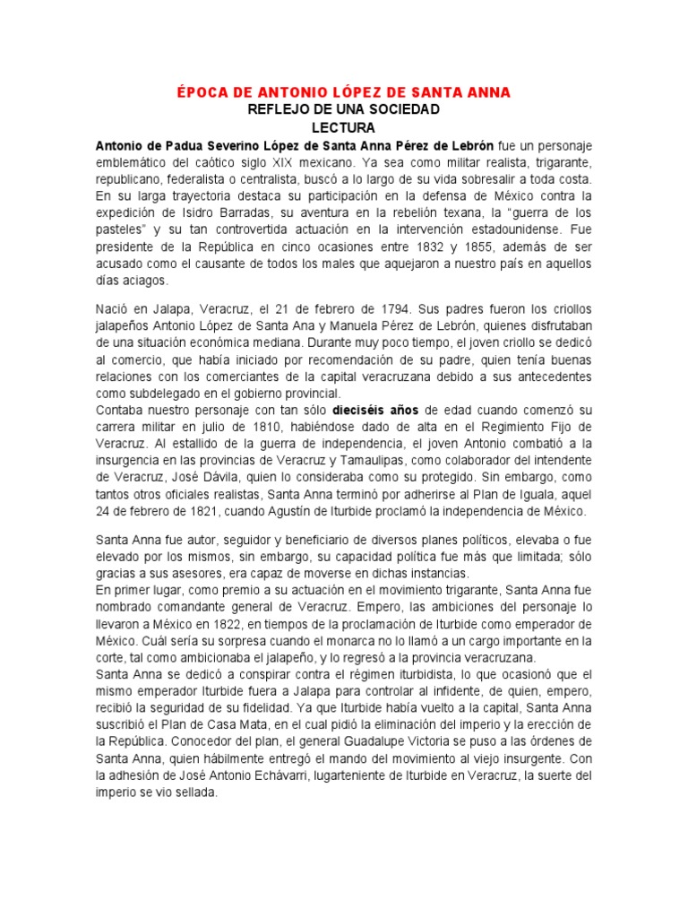 Lectura de Antonio López de Santa Anna | PDF | México independiente ...