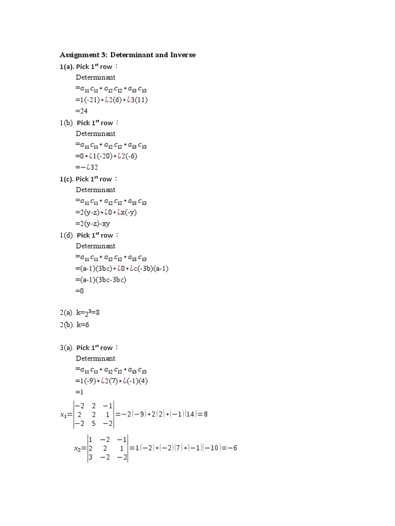 Determining Determinants and Inverses of Matrices | PDF | Matrix Theory ...