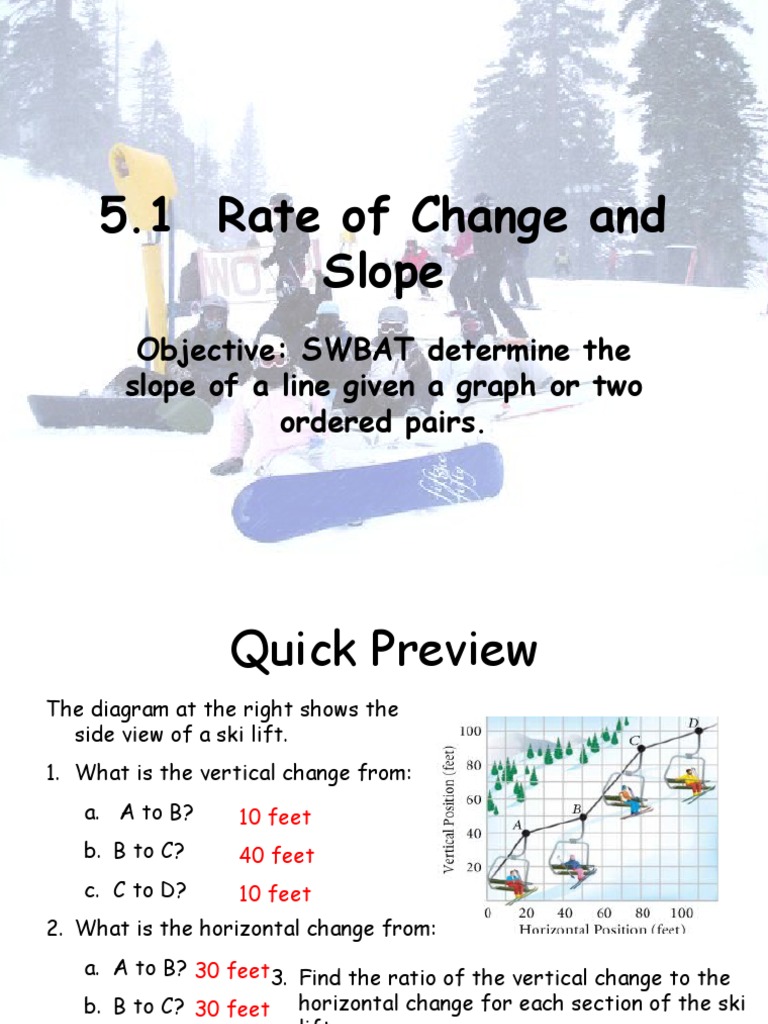 5.1 Rate of Change and Slope: Objective: SWBAT Determine The Slope of A ...