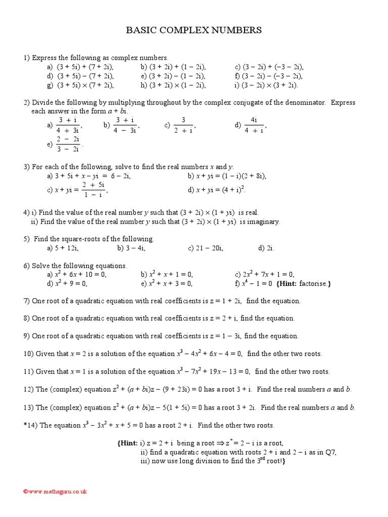 Complex Numbers 1 | PDF | Complex Number | Equations