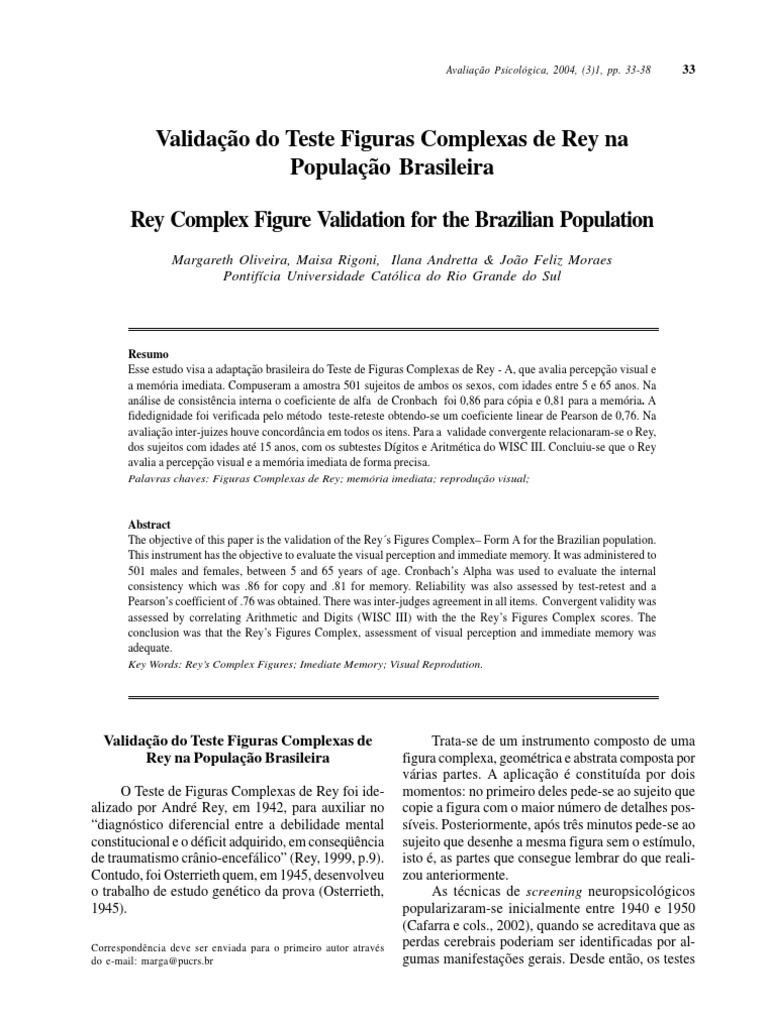 Rey Complex Figure Validation For The Brazilian Population | PDF ...