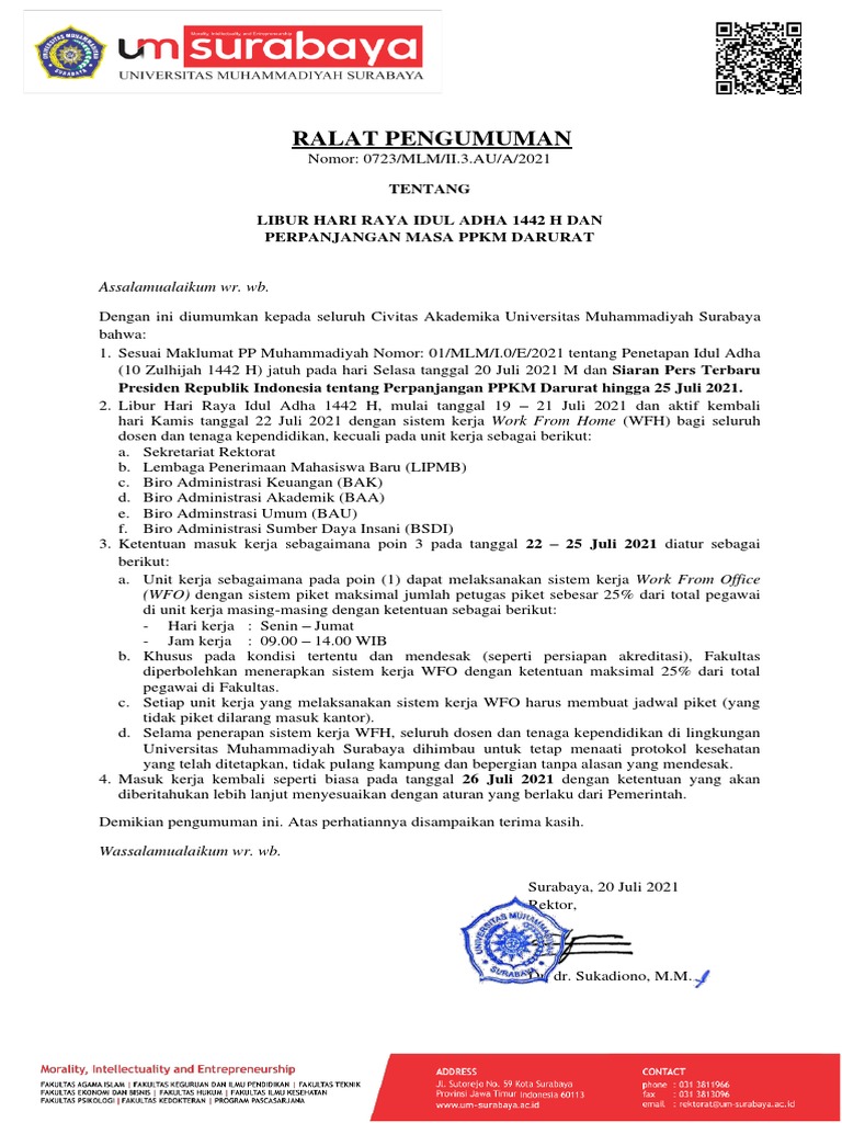 2021 - 0723 - Ralat Pengumuman Libur Idul Adha 2021 | PDF