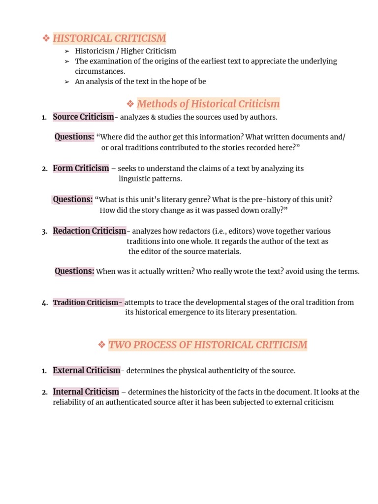 Historical Criticism Methods Explained | PDF | Writers | Science