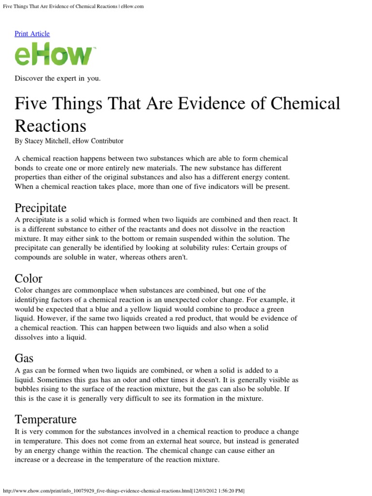 Five Things That Are Evidence of Chemical Reactions: Precipitate | PDF ...