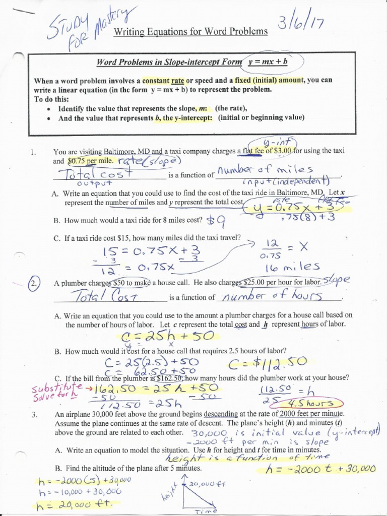Writing Linear Equations Step by Step REVIEW SOLUTIONS | PDF