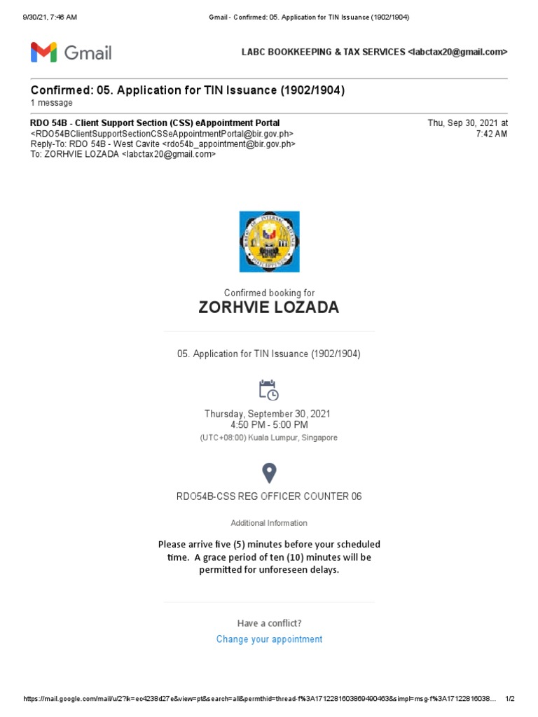 Gmail - Confirmed - 05. Application For TIN Issuance (1902 - 1904 ...
