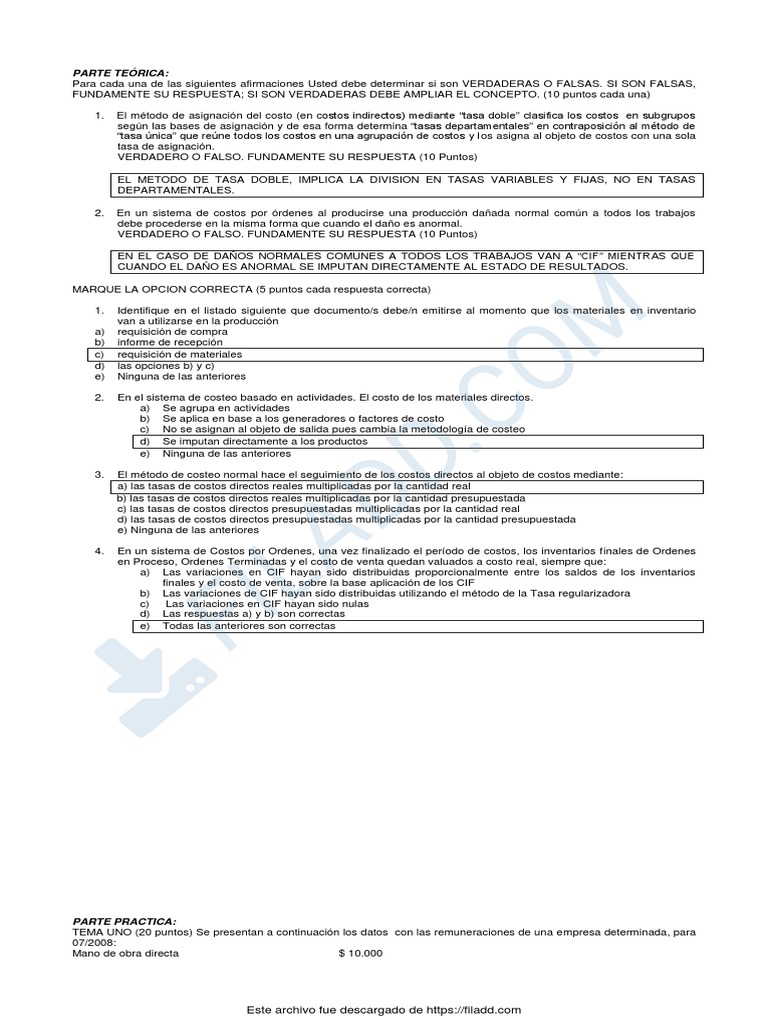 2 - Parcial Costos1 | PDF | Corporaciones | Negocios económicos