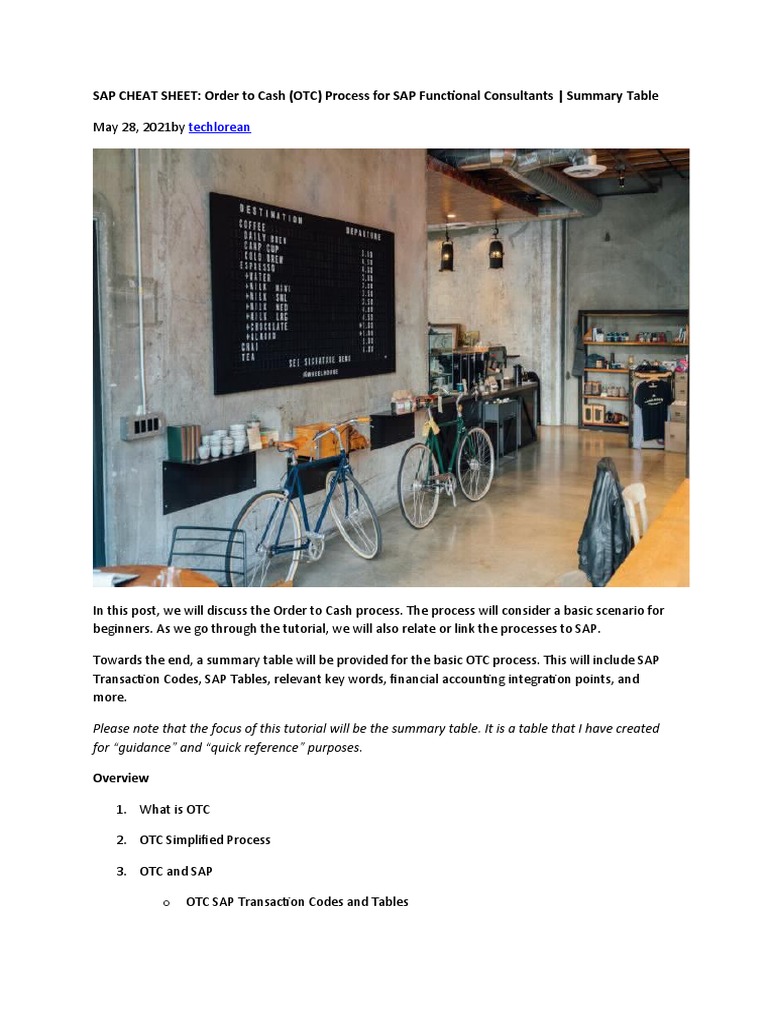 1DSAP CHEAT SHEET Order To Cash (OTC) Process For SAP Functional ...