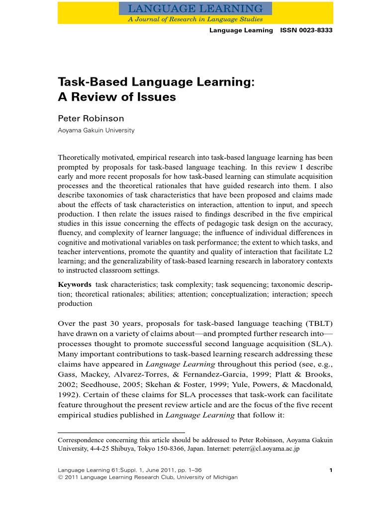 Task Based Language Learning A Review of Issues | PDF | Second Language ...