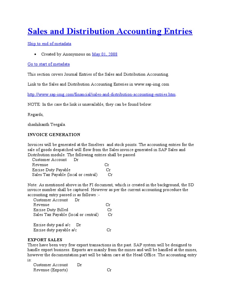 1FSales and Distribution Accounting Entries | PDF | Invoice | Receipt