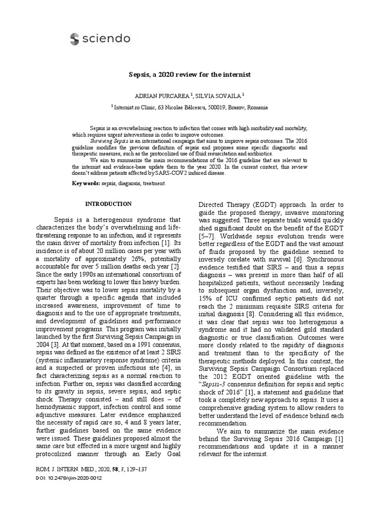 (2501062X - Romanian Journal of Internal Medicine) Sepsis, A 2020 ...