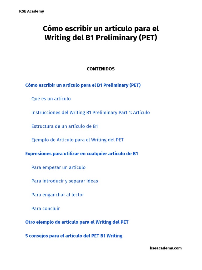 Cómo Escribir Un Artículo para El Writing Del B1 Preliminary (PET) | PDF