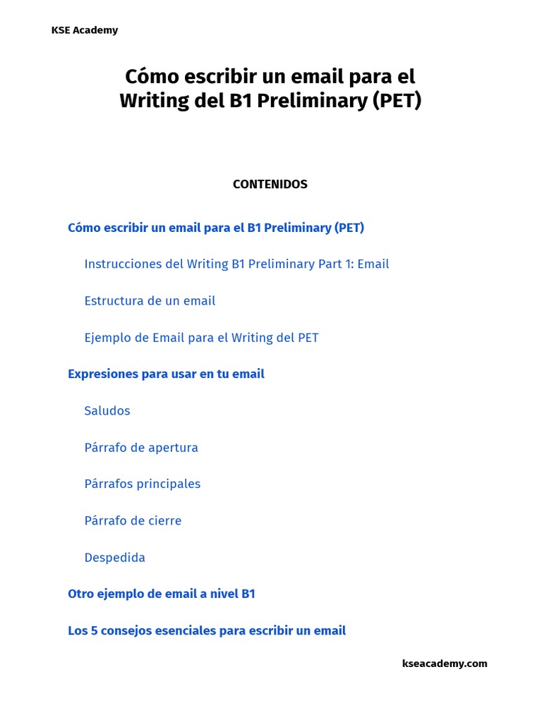 Cómo Escribir Un Email para El Writing Del B1 Preliminary (PET) | PDF ...