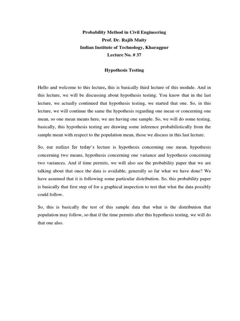 Hypothesis Testing in Civil Engineering | PDF | Statistical ...
