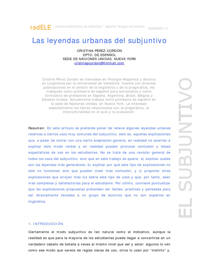 Leyendas del Subjuntivo en Español | PDF | Ciencia cognitiva | Semiótica