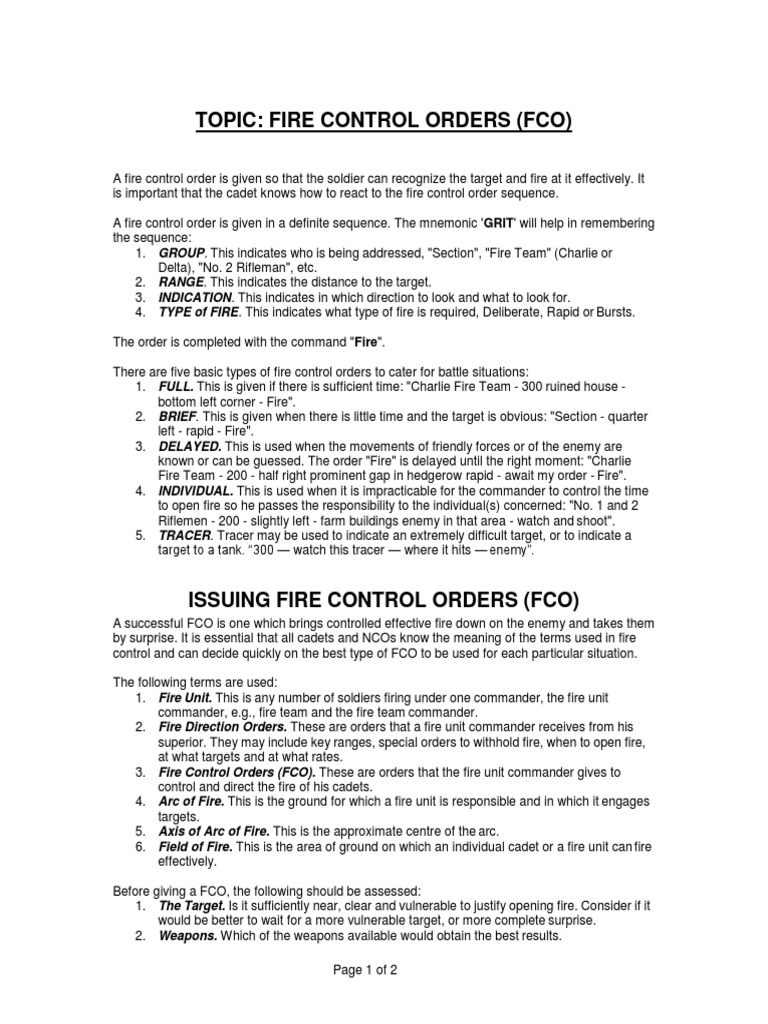 Topic: Fire Control Orders (Fco) | PDF | Fire Control System | Military
