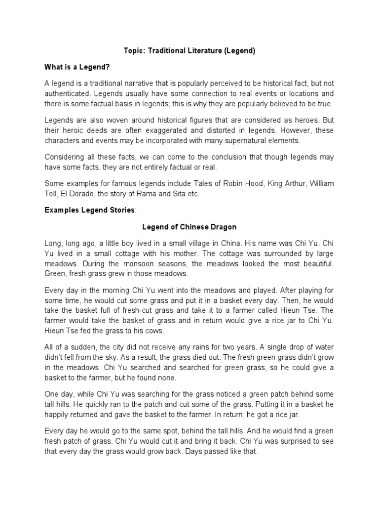 Topic: Traditional Literature (Legend) What Is A Legend? | PDF | Tarzan