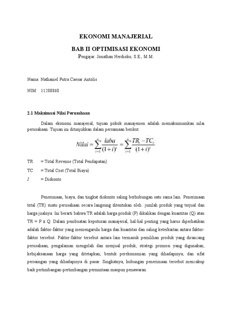 Summary Bab 2 Optimisasi Ekonomi | PDF | Metode & Bahan Ajar