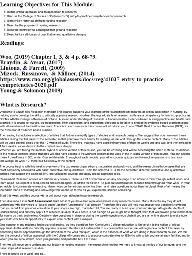 CNUR850, Module 1 - Learning Objectives | PDF | Positivism ...