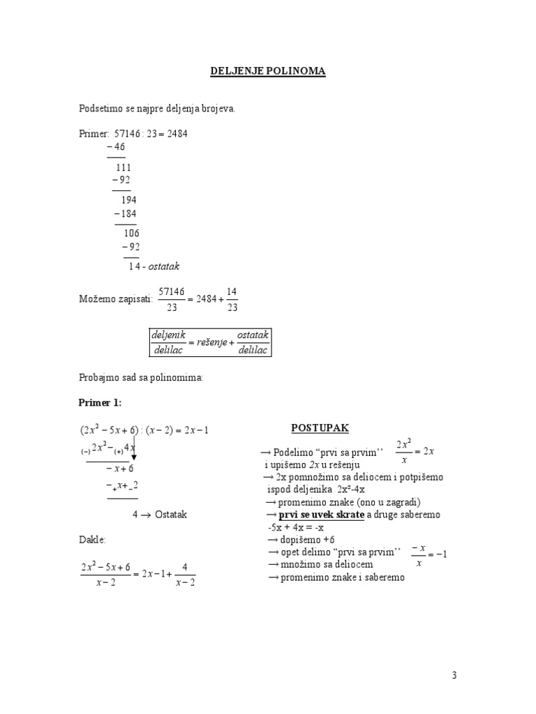 Deljenje Polinoma. Bezuov Stav | PDF