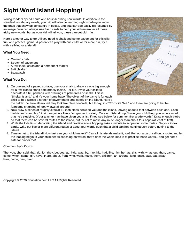 Sight Word Island Hopping!: What You Need | PDF