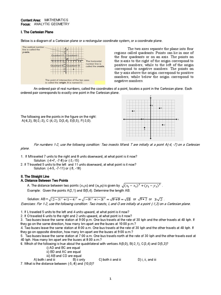 Cartesian Plane and Analytic Geometry Guide | PDF | Ellipse | Perpendicular