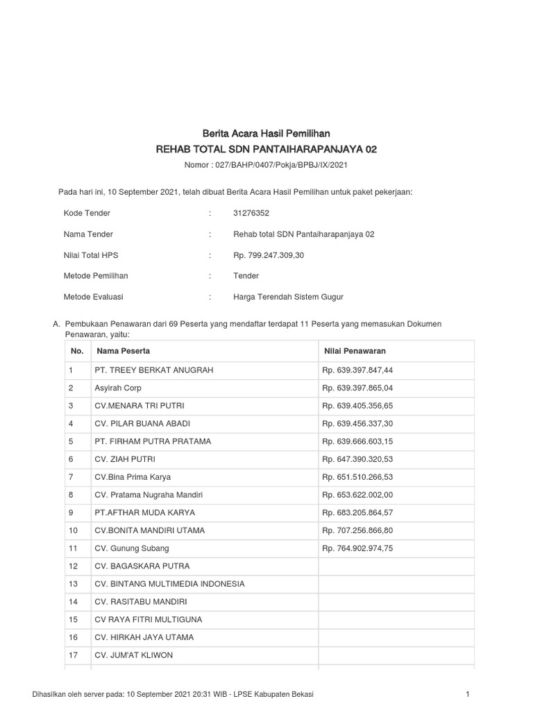 Berita Acara Hasil Pemilihan-0407 | PDF