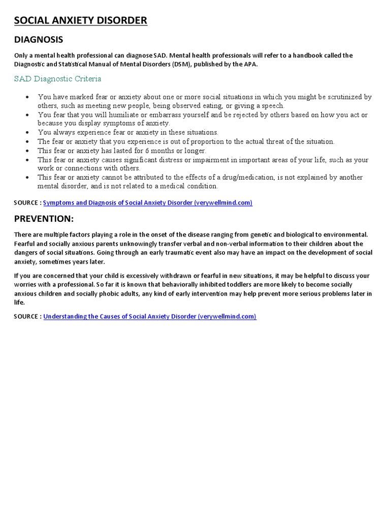 Social Anxiety Disorder: Diagnosis | PDF | Anxiety Disorder | Mental ...