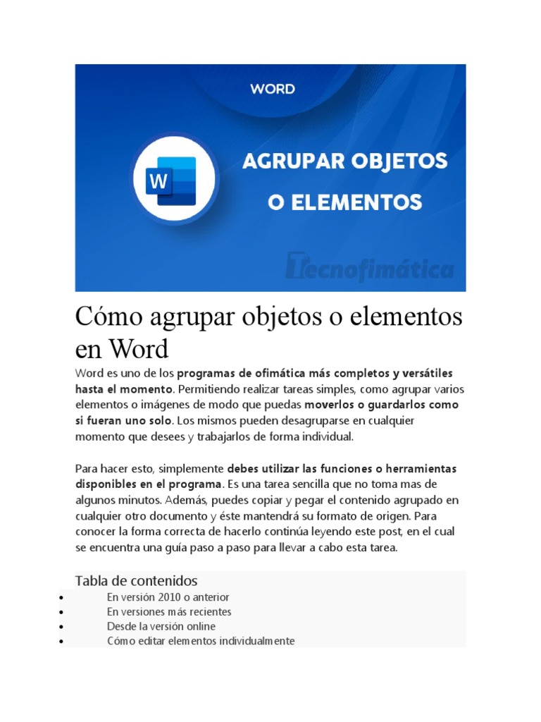 TUTORIAL - Cómo Agrupar Objetos o Elementos en Word | PDF | Microsoft Word | Software de la ...