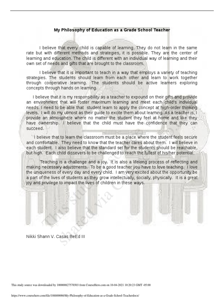 This Study Resource Was: My Philosophy of Education As A Grade School ...