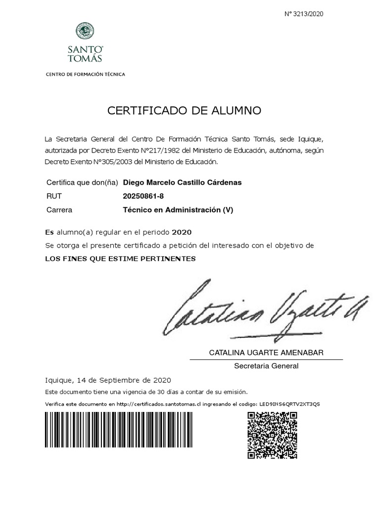 Certificado Alumno Regular | PDF