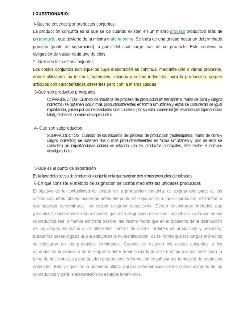 Métodos de asignación de costos conjuntos en producción agroindustrial | PDF | Costo | Contabilidad