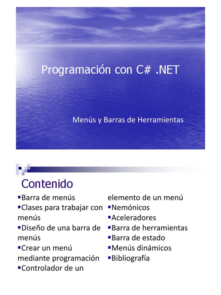 Menús y Barras de Herramientas | PDF | Menú (Computación) | C Sharp ...
