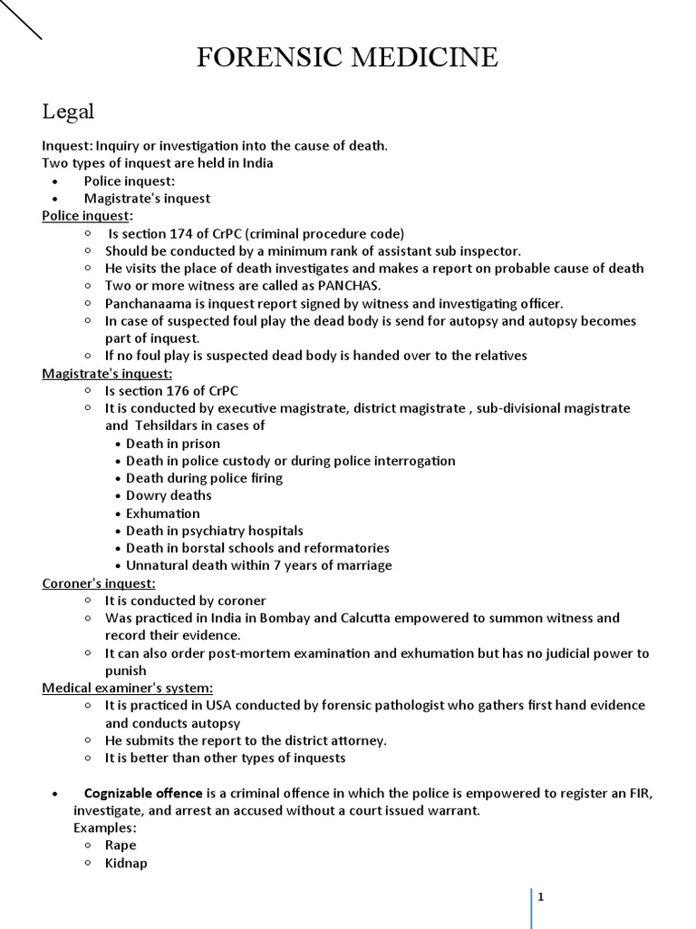 Forensic Notes | PDF | Coroner | Witness