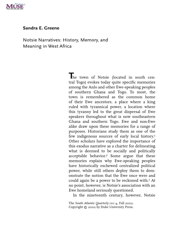Sandra E. Greene Notsie Narratives: History, Memory, and Meaning in ...