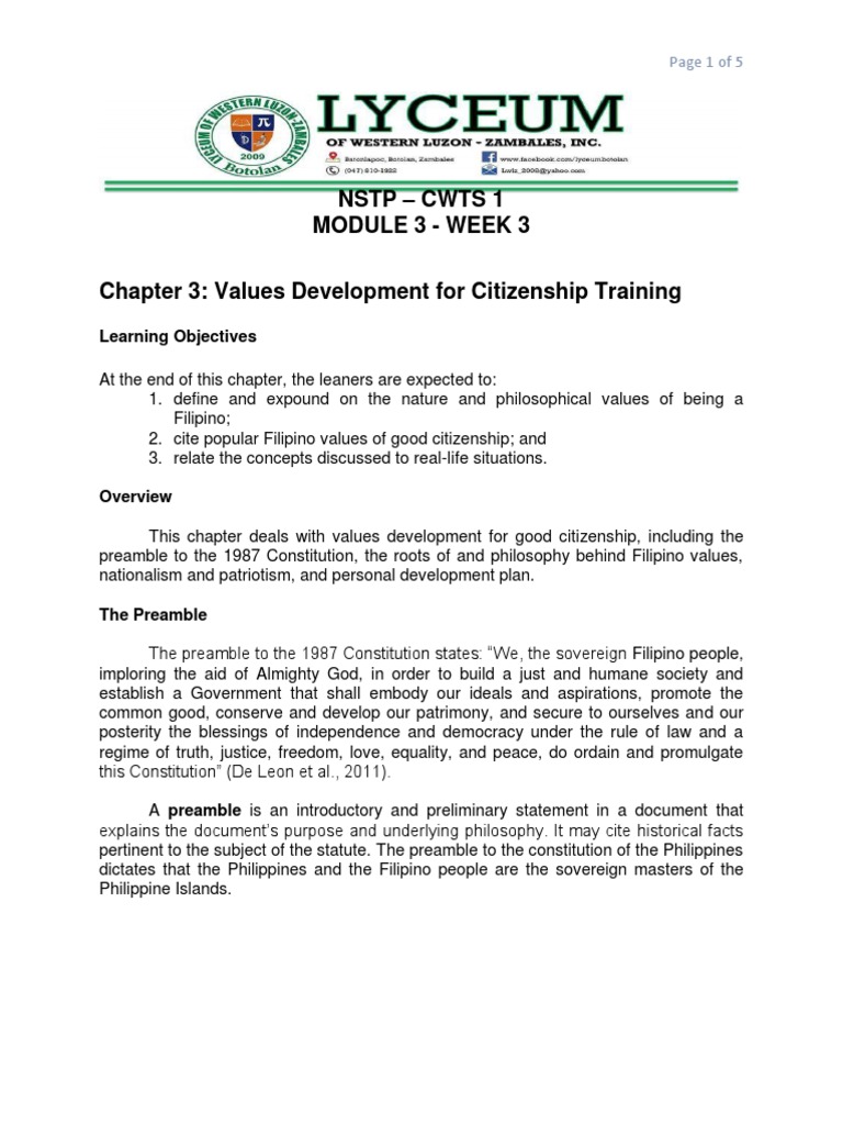 NSTP - Cwts 1 Module 3 - Week 3: Learning Objectives | PDF | Love | Faith